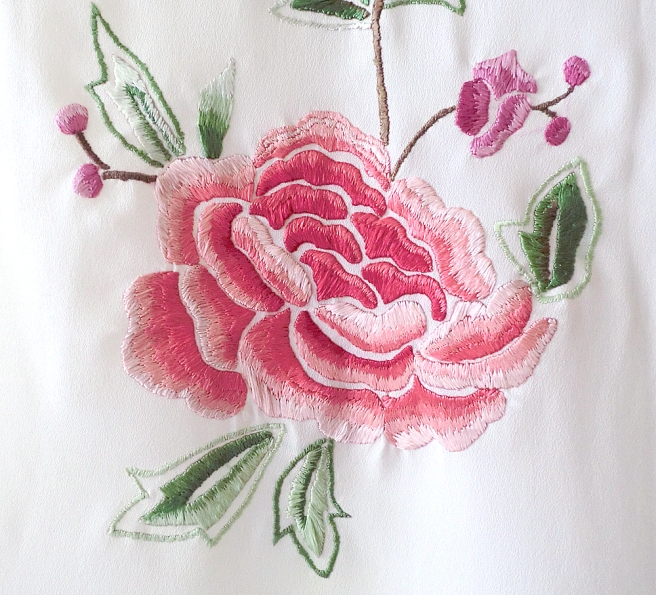 Chinese Suzhou Style Hand Embroidered Peonies Silk Scarf | Ink Jade Studio